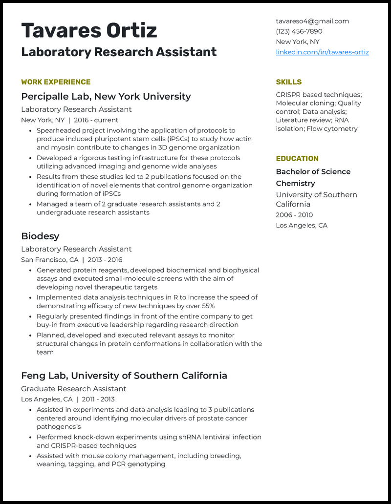 3 Laboratory Research Assistant Resume Examples in 2026
