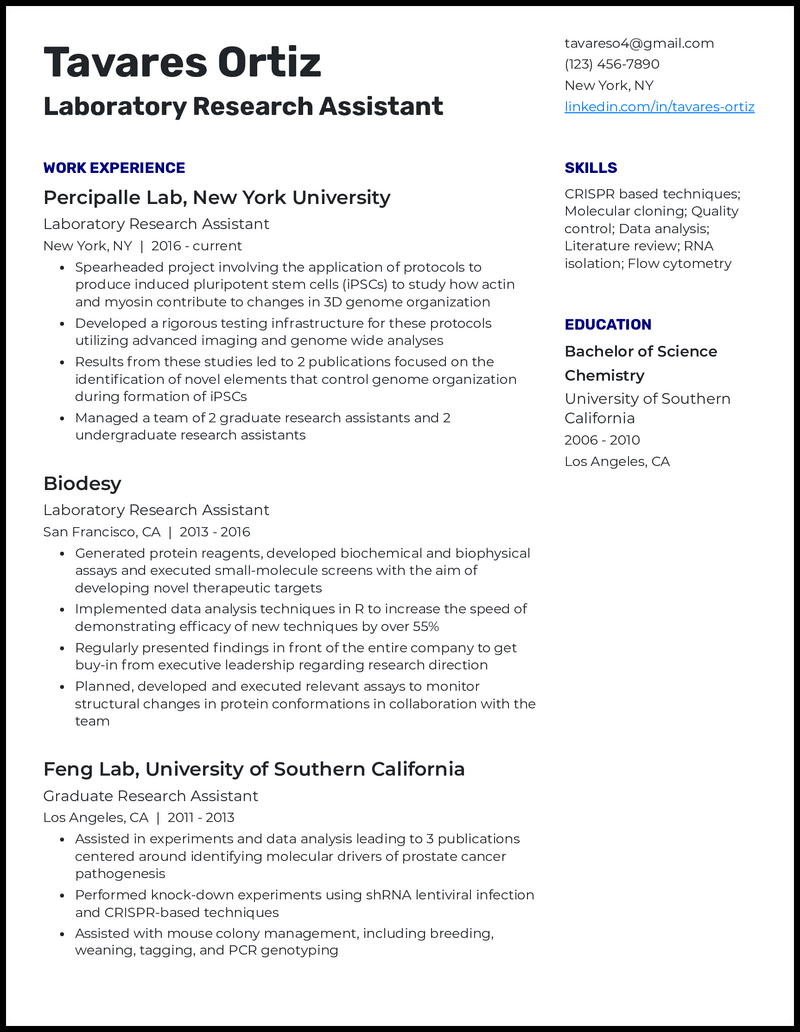 3 Laboratory Research Assistant Resume Examples in 2025