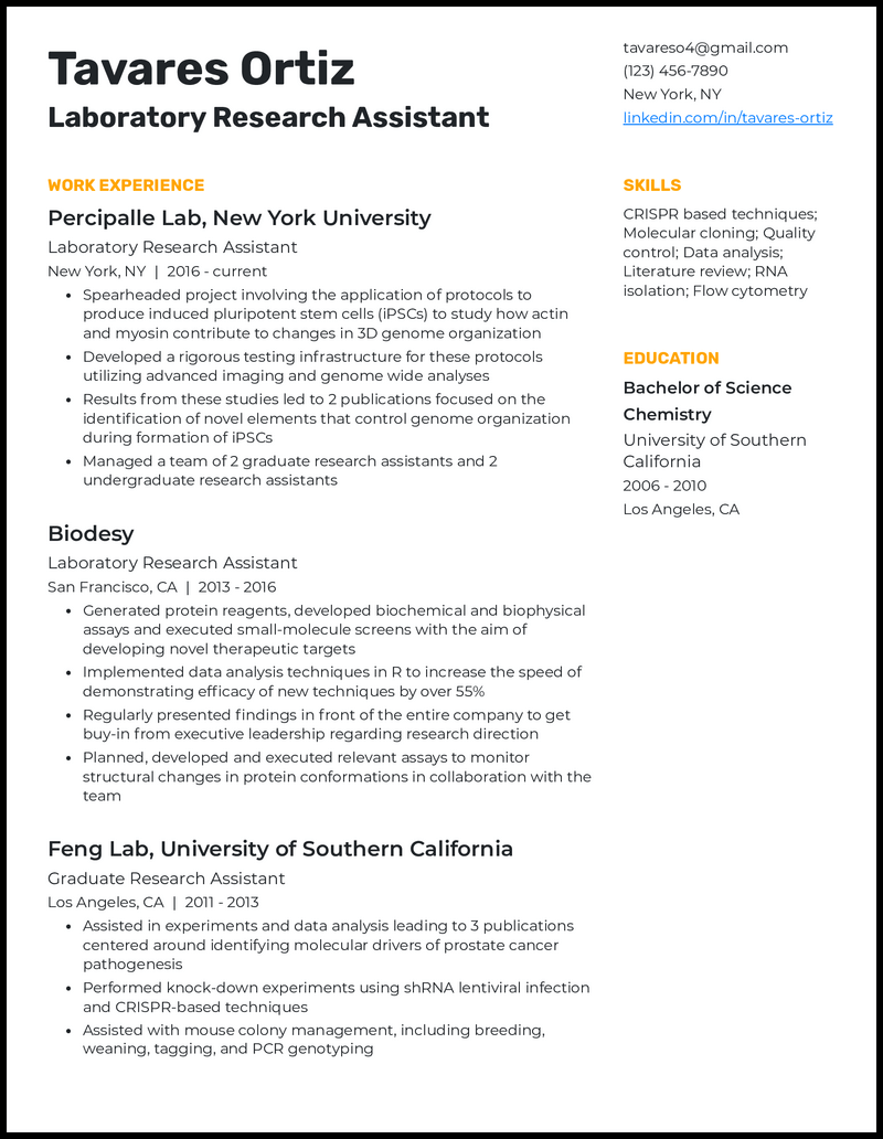 3 Laboratory Research Assistant Resume Examples in 2025