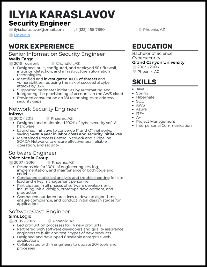 3 Security Engineer Resume Examples for 2025