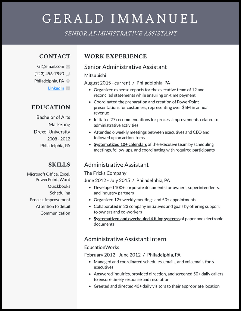 3 Senior Administrative Assistant Resume Examples