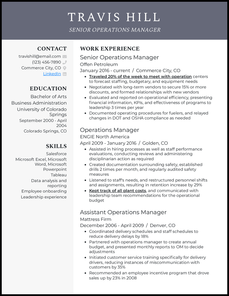3 Senior Operations Manager Resume Examples for 2025