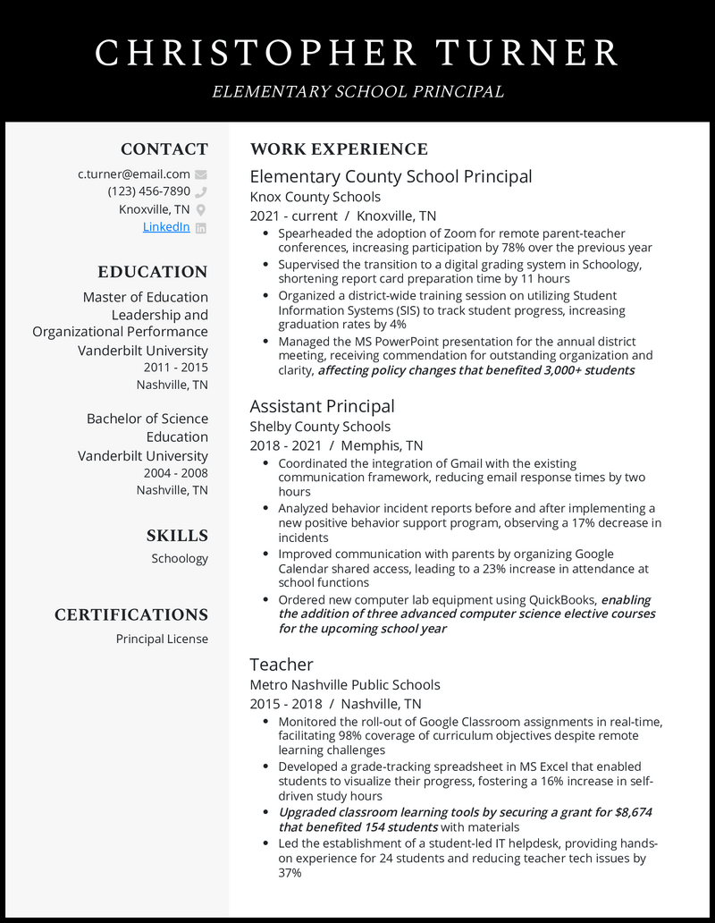 7 Principal Resume Examples to Land a Job in 2024