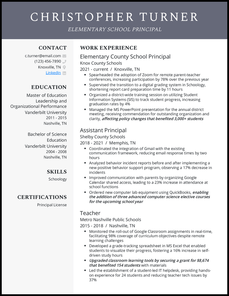 7 Principal Resume Examples to Land a Job in 2024