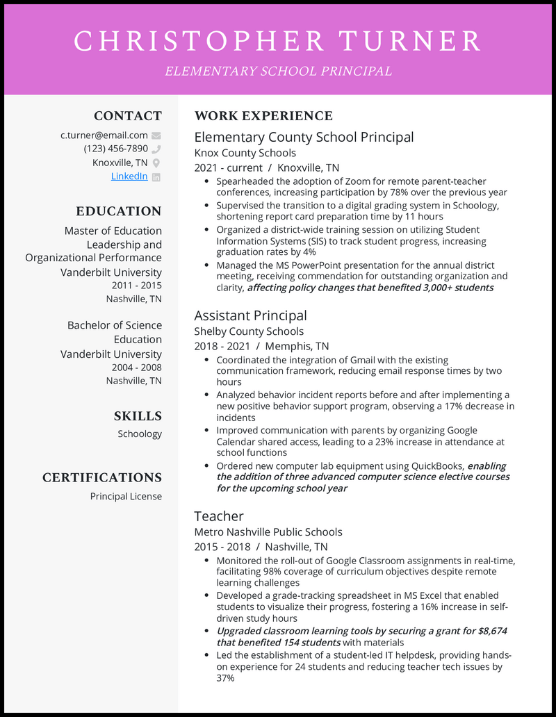 7 Principal Resume Examples to Land a Job in 2024