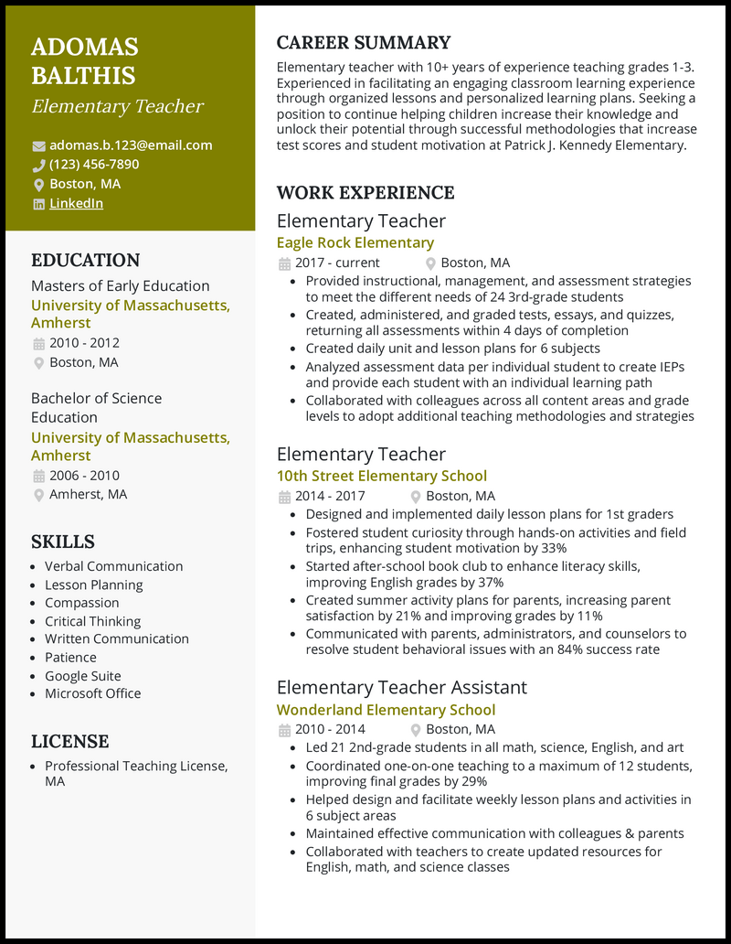 9 Elementary Teacher Resume Examples Built for 2024