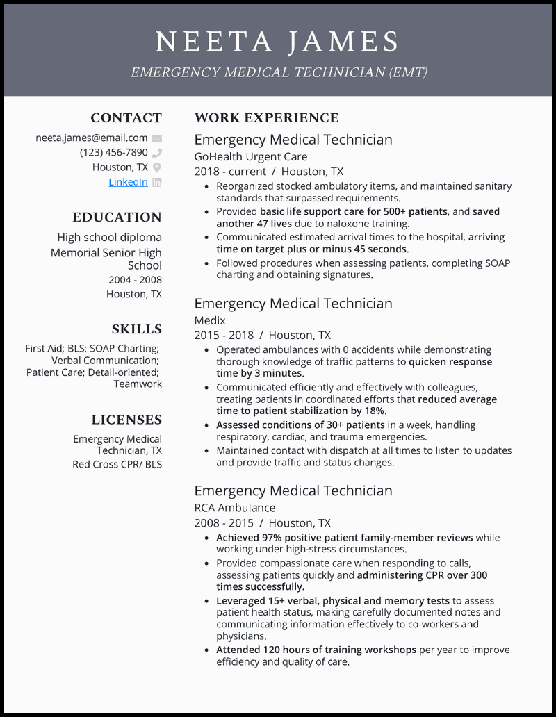 7 EMT Resume Examples [& Templates]