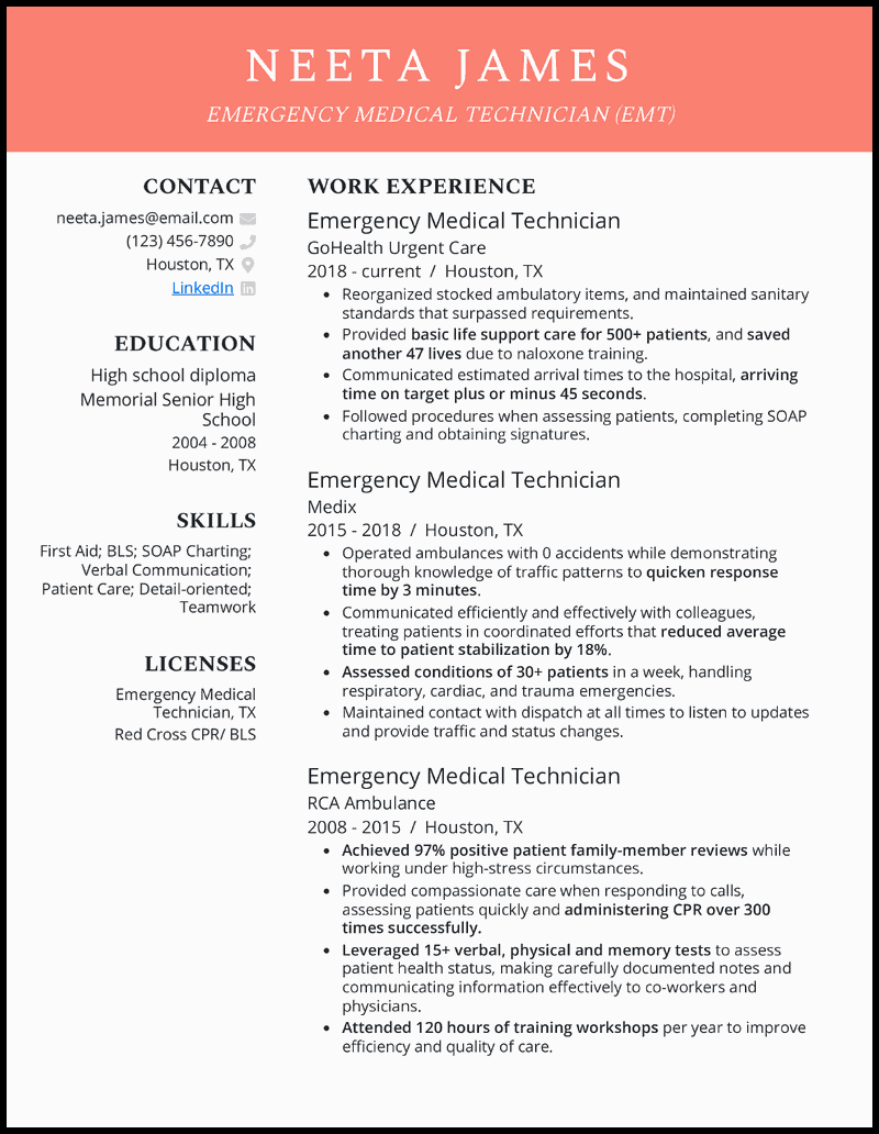 7 EMT Resume Examples [& Templates]