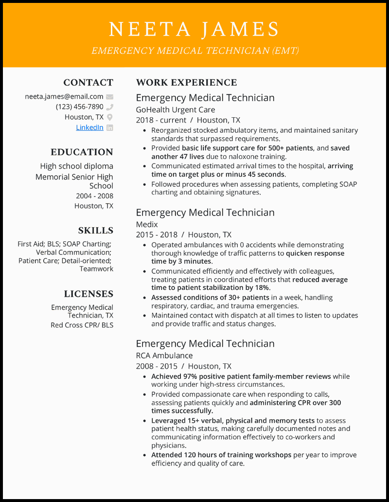 7 EMT Resume Examples [& Templates]