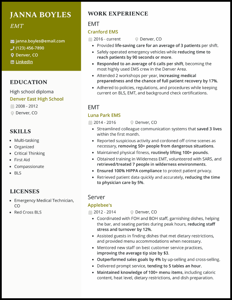 7 EMT Resume Examples [& Templates]