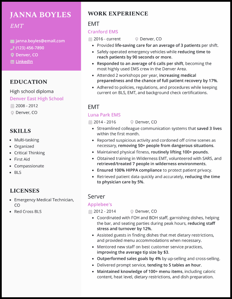 7 EMT Resume Examples [& Templates]
