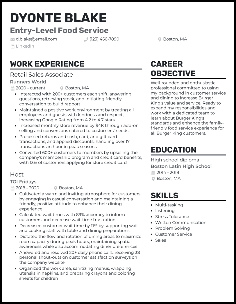 7 Food Service Worker Resume Examples for 2024