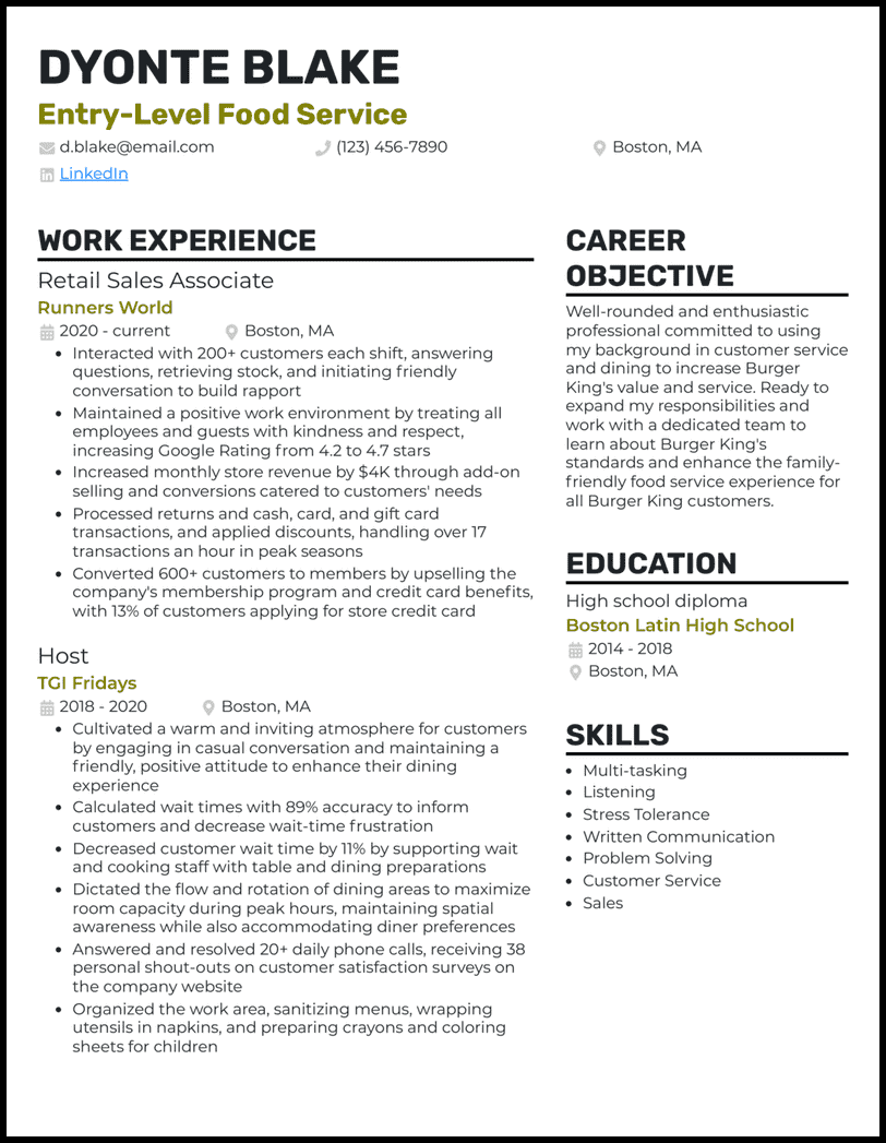 7 Food Service Worker Resume Examples for 2024
