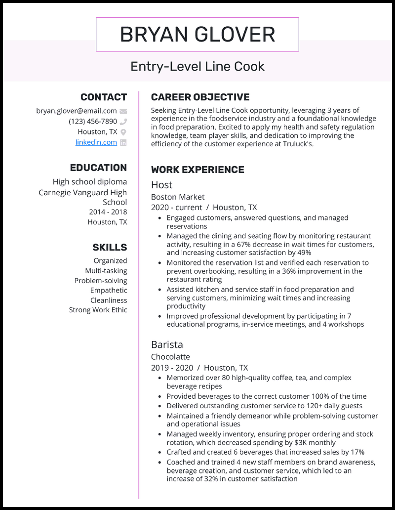 7 Line Cook Resume Examples [& Templates]