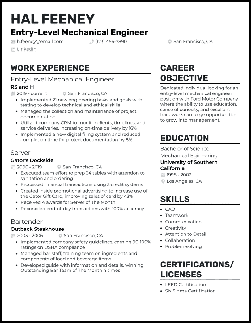 11 Mechanical Engineer Resume Examples Built for 2024