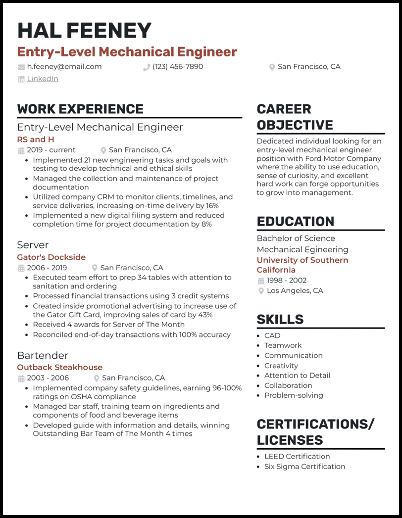 11 Mechanical Engineer Resume Examples Built for 2024