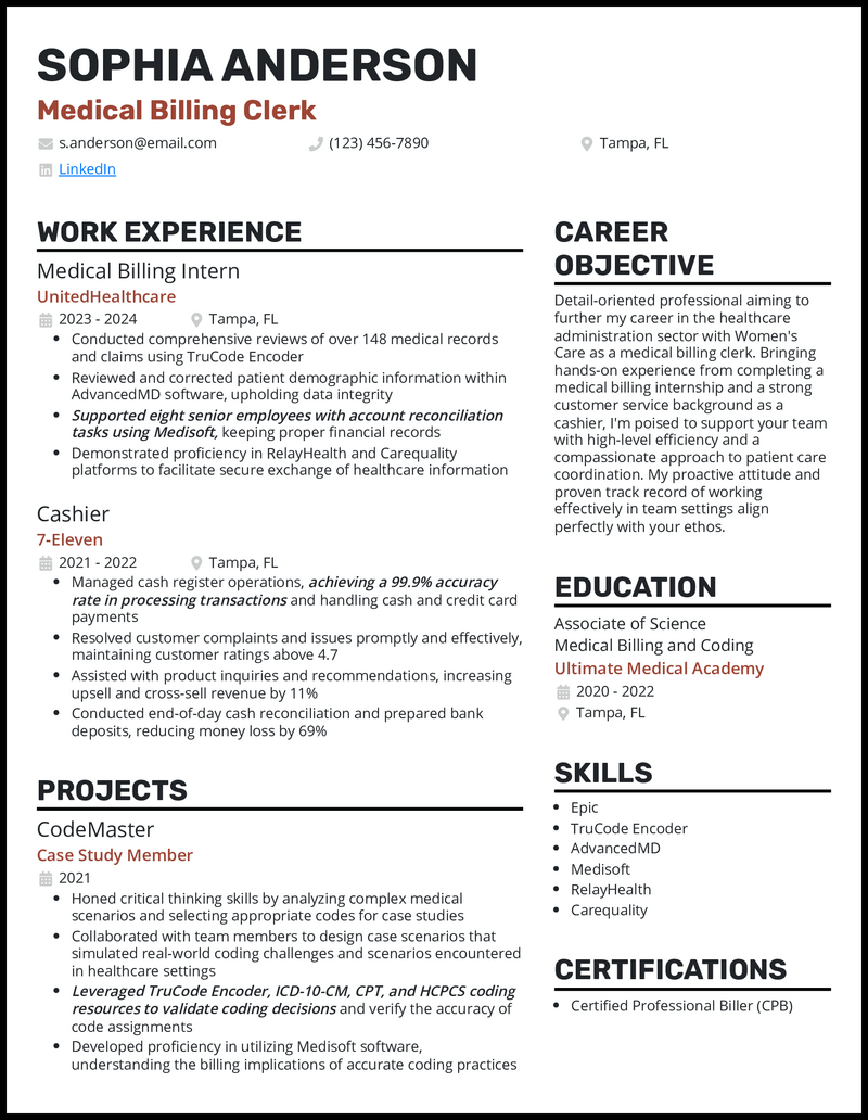 7 Medical Billing Resume Examples Built for 2024