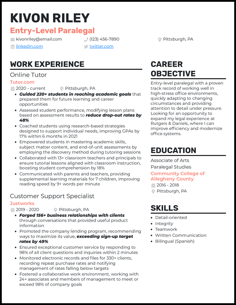 3 Entry-Level Paralegal Resume Examples Working in 2025