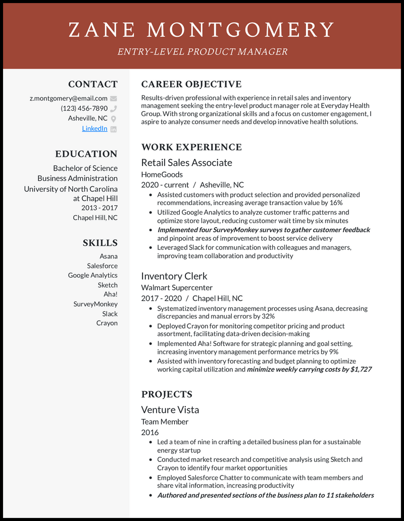 5 Entry-Level Product Manager Resume Examples for 2025