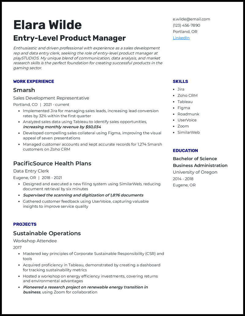 5 Entry-Level Product Manager Resume Examples for 2026
