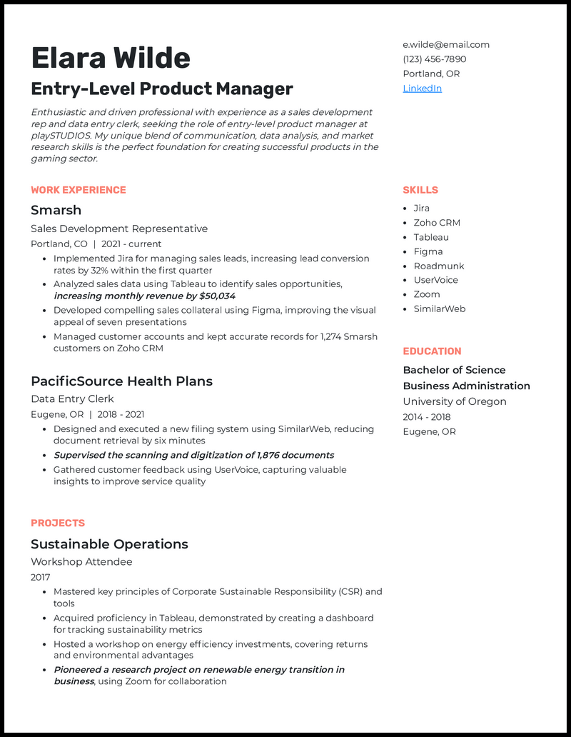 5 Entry-Level Product Manager Resume Examples for 2025