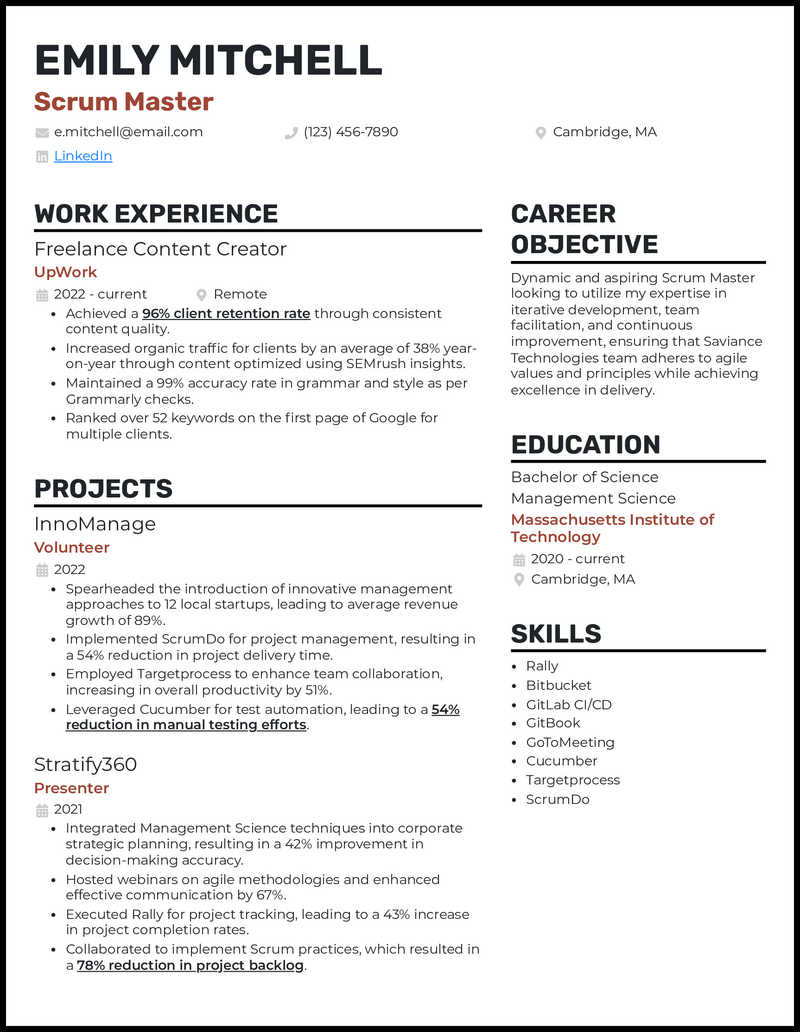 5 Entry-Level Scrum Master Resume Templates & Examples for 2025
