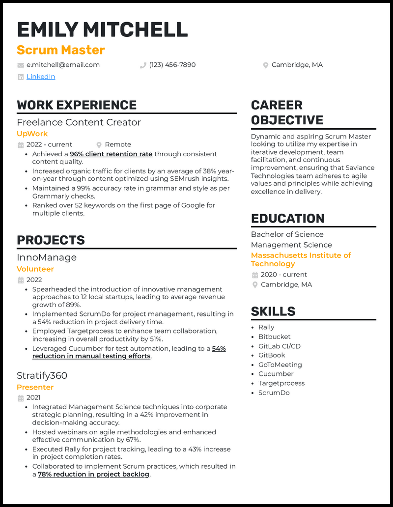 5 Entry-Level Scrum Master Resume Templates & Examples for 2025