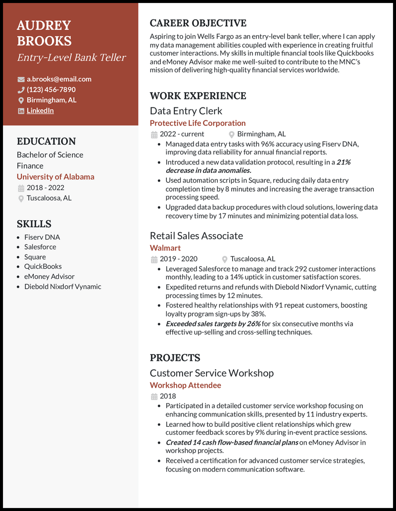 5 Entry-Level Bank Teller Resume Examples for 2024