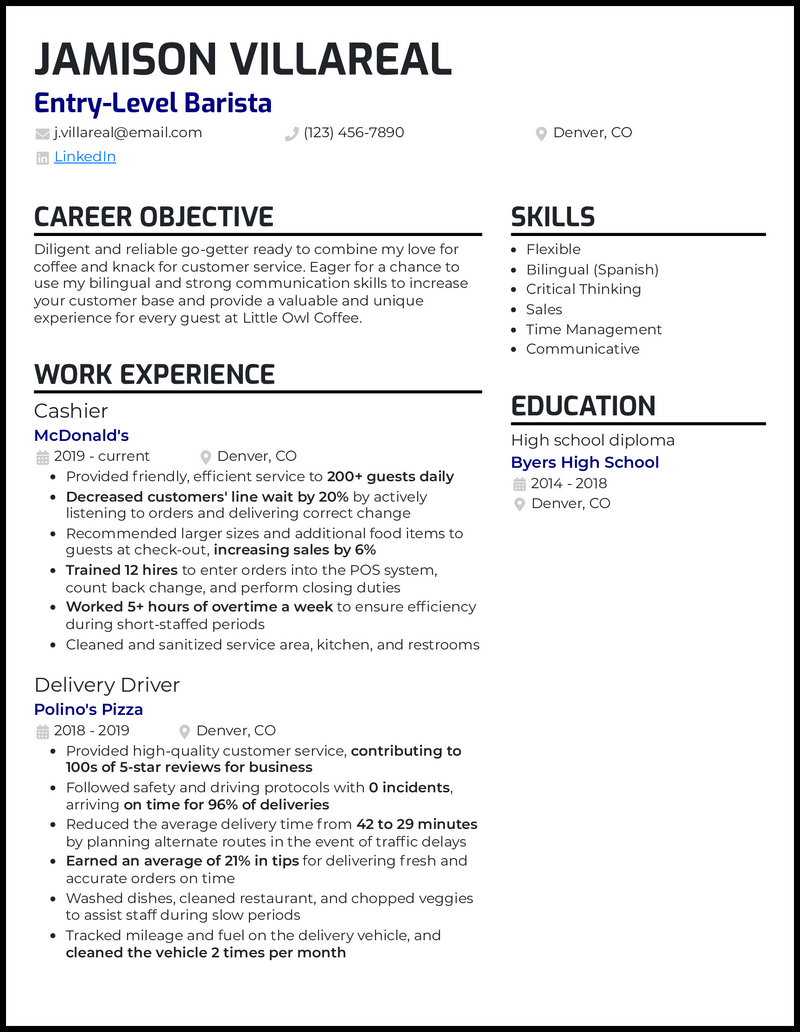 22 Barista Resume Examples [& Templates]