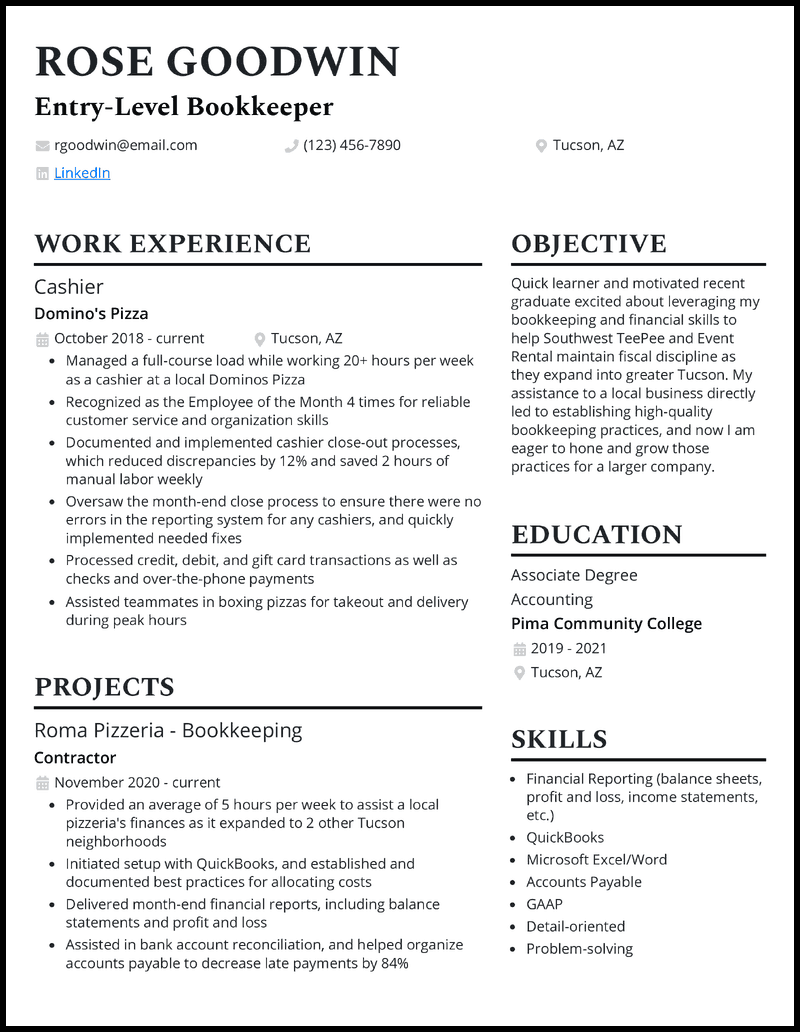 11 Bookkeeper Resume Examples [& Templates]