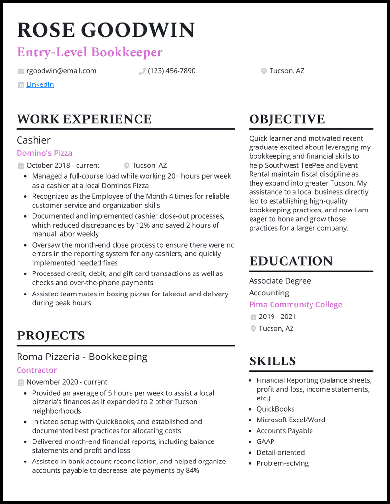 11 Bookkeeper Resume Examples [& Templates]