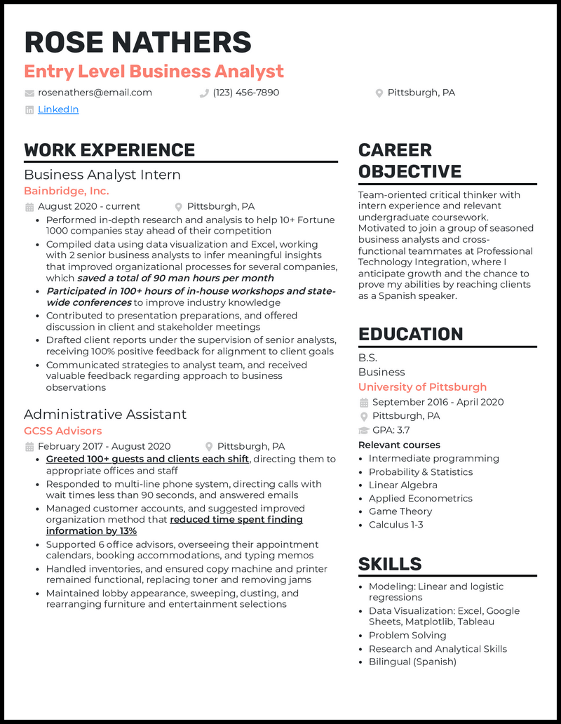 15 Real Entry Level Business Analyst Resume Examples That Worked In 2024 15 Real Entry Level Business Analyst Resume Examples That Worked In 2024