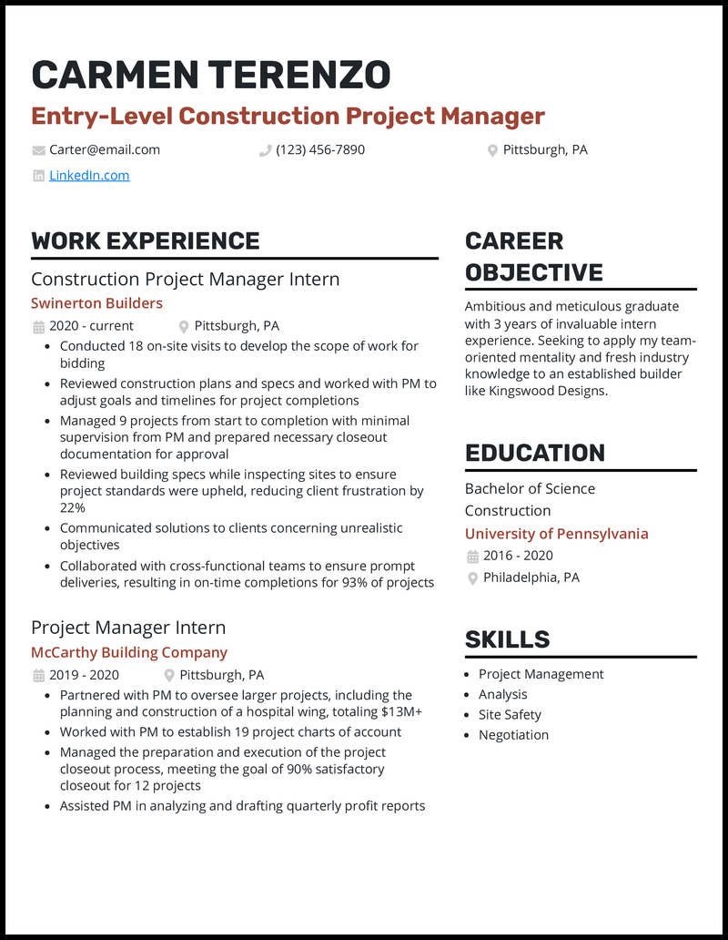 15 Construction Project Manager Resume Samples