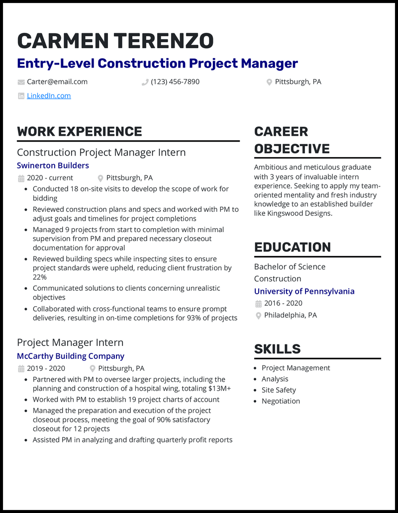 15 Construction Project Manager Resume Samples