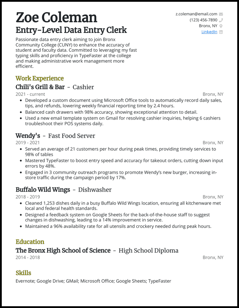 11 Entry-Level Data Entry Resume Examples for 2024