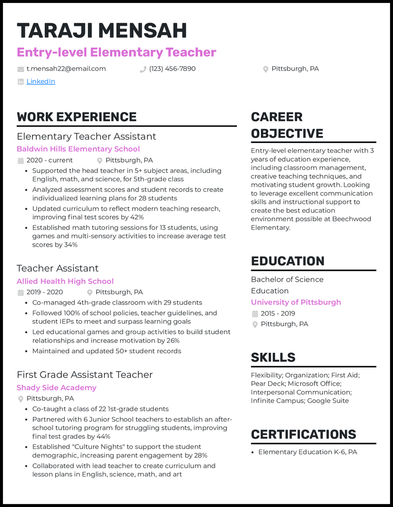 9 Elementary Teacher Resume Examples Built for 2024