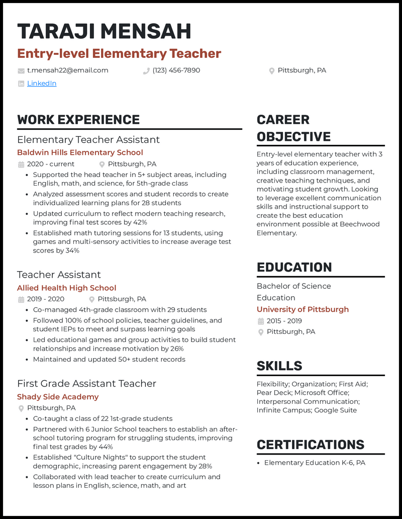 9 Elementary Teacher Resume Examples Built for 2024
