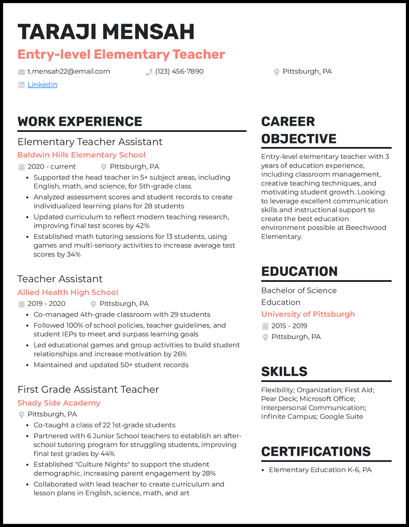 9 Elementary Teacher Resume Examples Built for 2024
