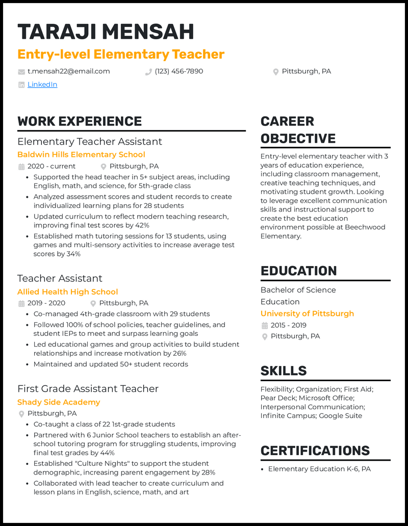9 Elementary Teacher Resume Examples Built for 2024