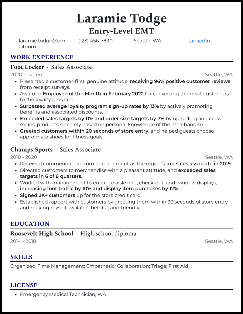 7 EMT Resume Examples [& Templates]
