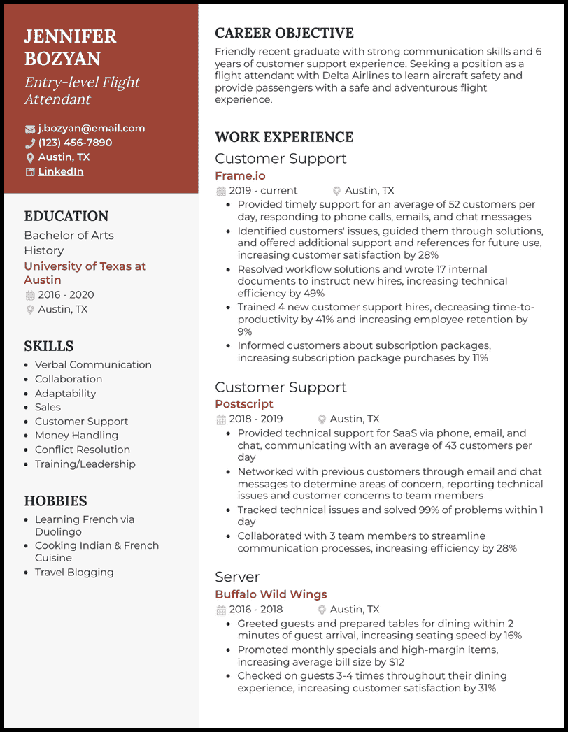 11 Flight Attendant Resume Examples & Guide for 2026