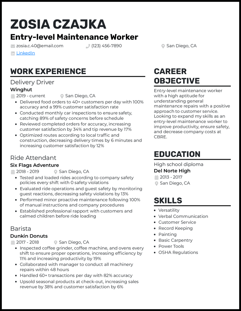 7 Maintenance Worker Resume Examples that Work in 2026