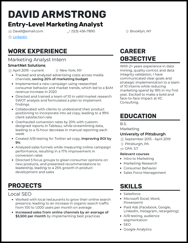 3 Entry-Level Marketing Resume Examples for 2025