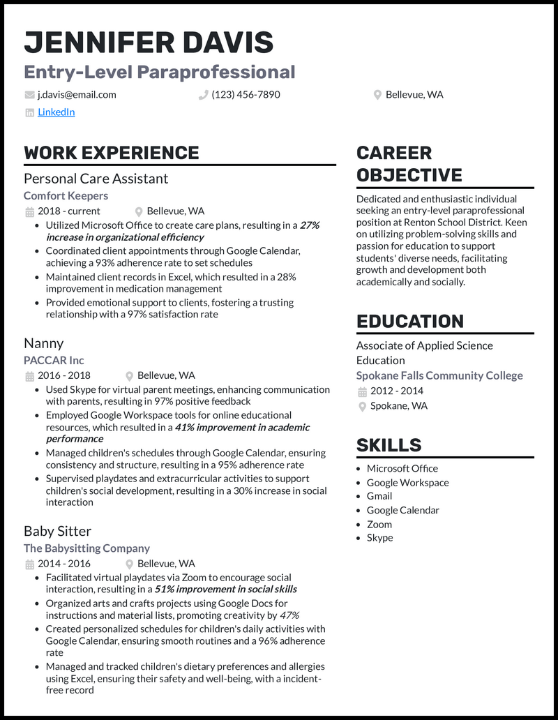 17 Paraprofessional Resume Examples Winning Jobs in 2025