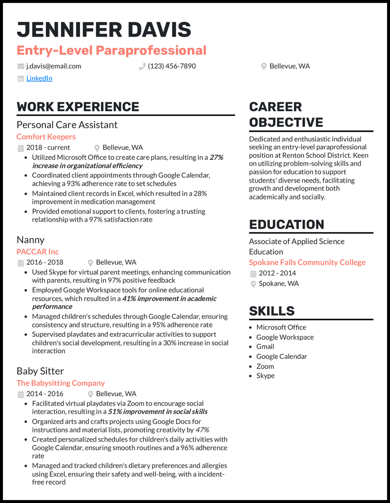 17 Paraprofessional Resume Examples Winning Jobs in 2025