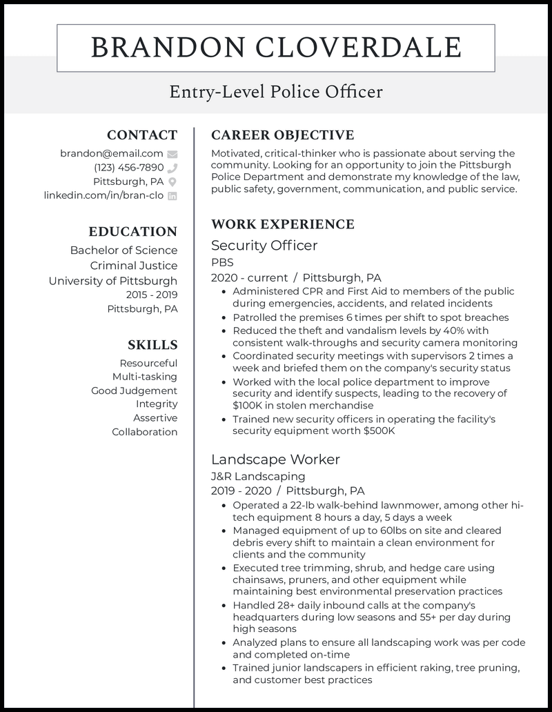 11 Real Police Officer Resume Examples That Worked in 2024