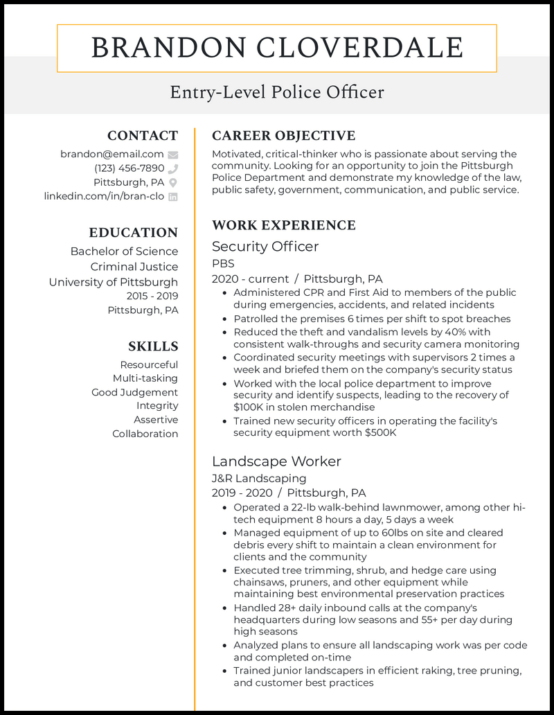 11 Real Police Officer Resume Examples That Worked in 2024
