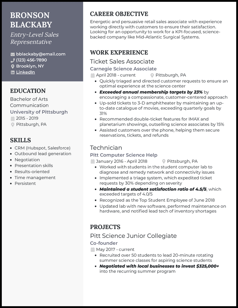 5 Entry-Level Sales Resume Examples [& Templates]