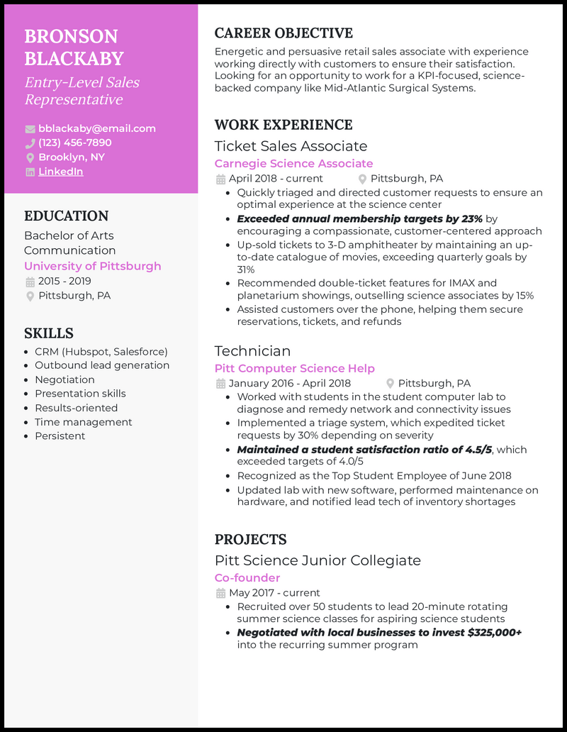 5 Entry-Level Sales Resume Examples [& Templates]