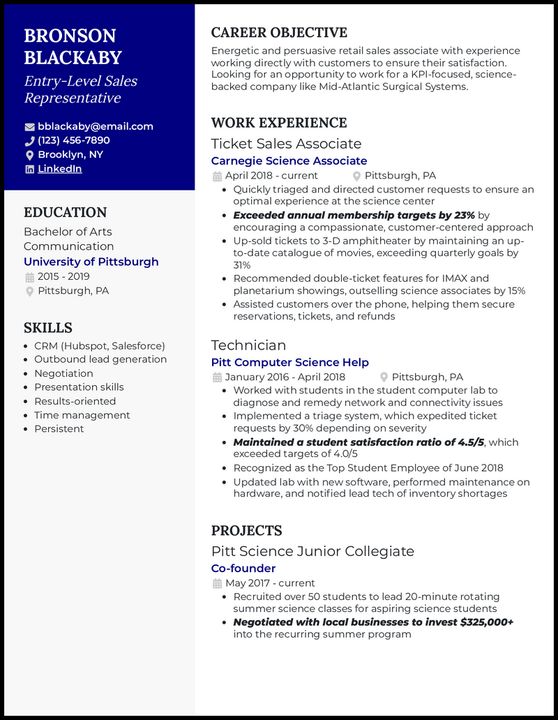 5 Entry-Level Sales Resume Examples [& Templates]